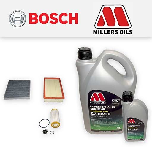 Service kit for VW Golf Mk8 2.0 R - oil filter, air filter, sump plug with seal, Millers Oils EE ...
